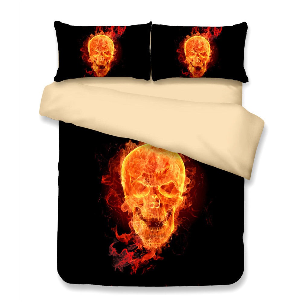 Stunning HD Flaming Skulls Bedding Set 1 Piece Quilt + 2 Pieces Pillow ...