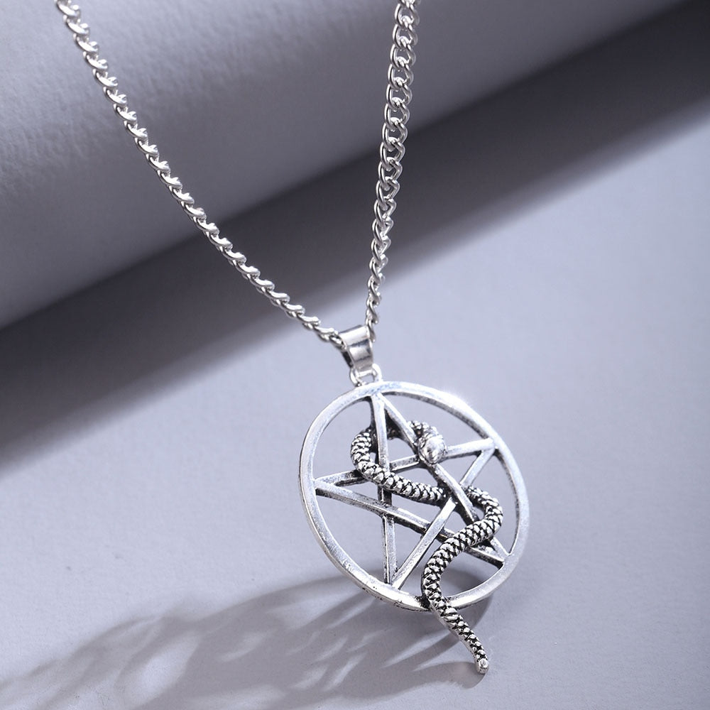 Gothic Serpent Pentagram Necklace with Snake – Heavy Metal Armor