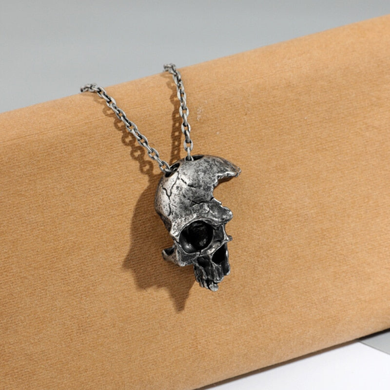 Cracked Half Skull Necklace - Metalhead Skull Jewelry – Heavy Metal Armor