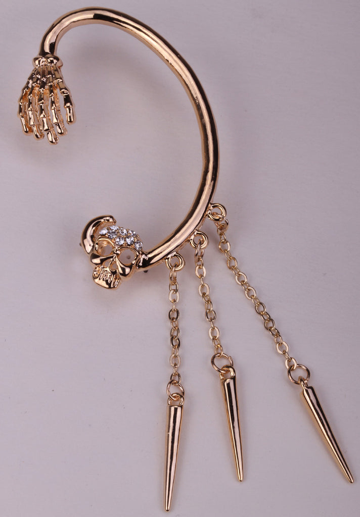 Metal Skull Skeleton Hand Left Ear Clip Cuff Earring With Crystals ...