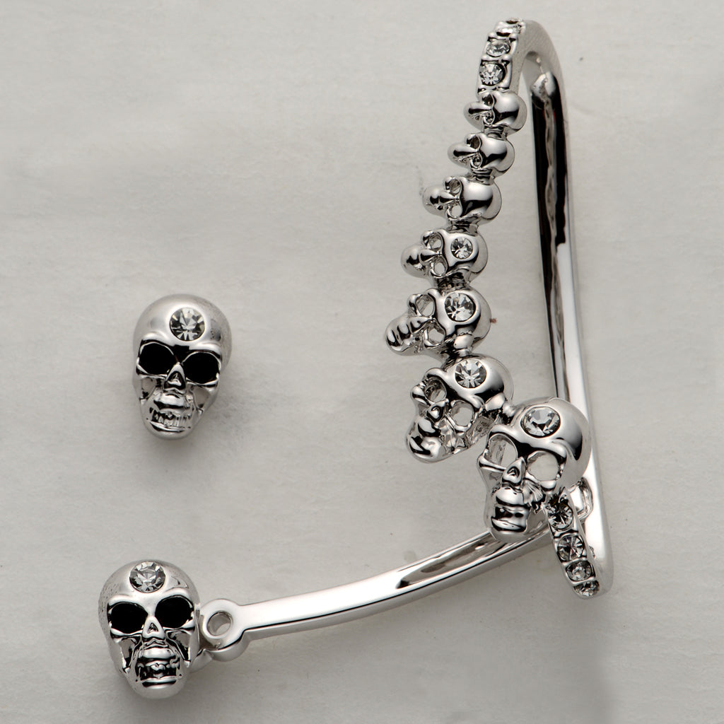 Metal Growing Skulls Left Ear Clip Cuff Earring – Heavy Metal Armor