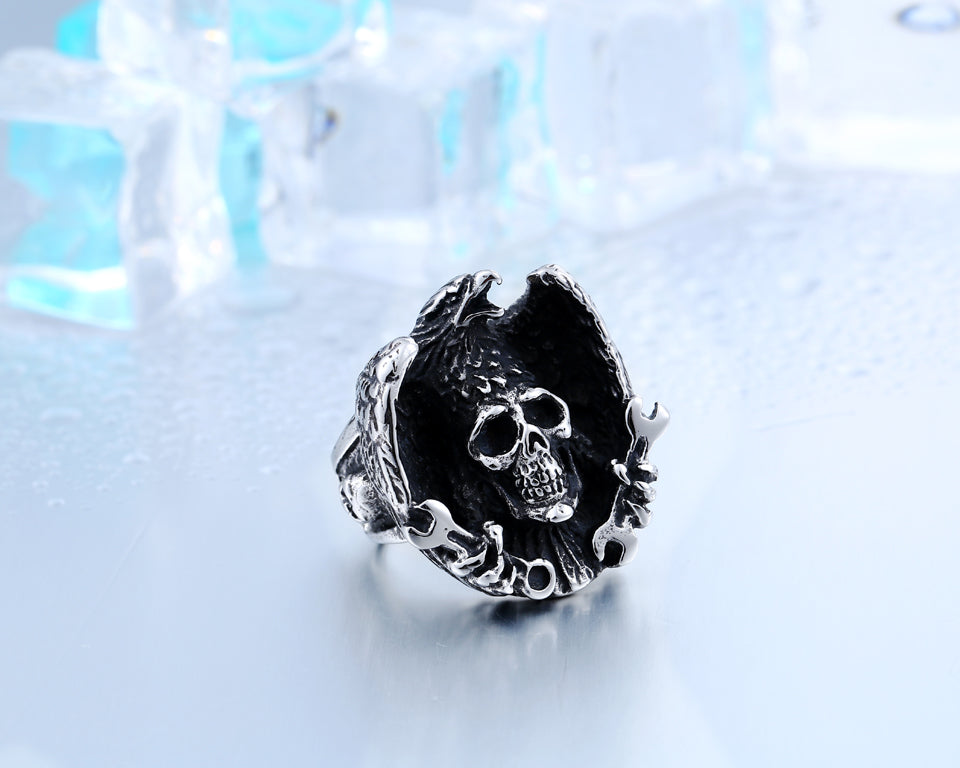 Metal Raven Skull Ring Stainless Steel – Heavy Metal Armor