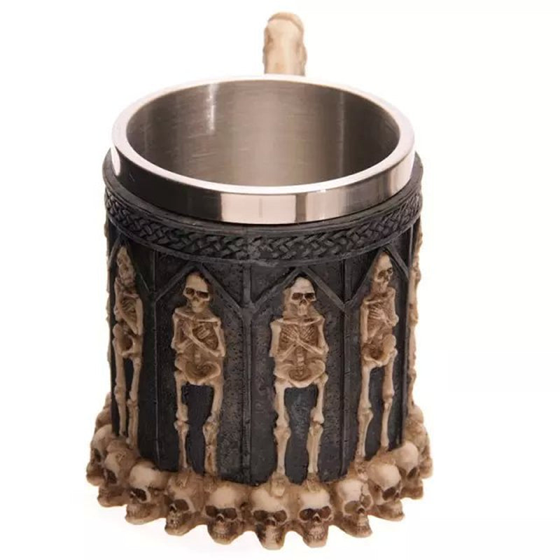 Metal Skeletons and Skulls Tankard with Bone Handle Drinking Mug Stain ...
