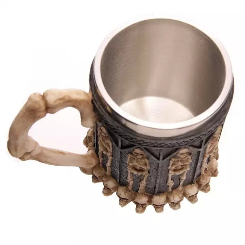 Metal Skeletons and Skulls Tankard with Bone Handle Drinking Mug Stain ...