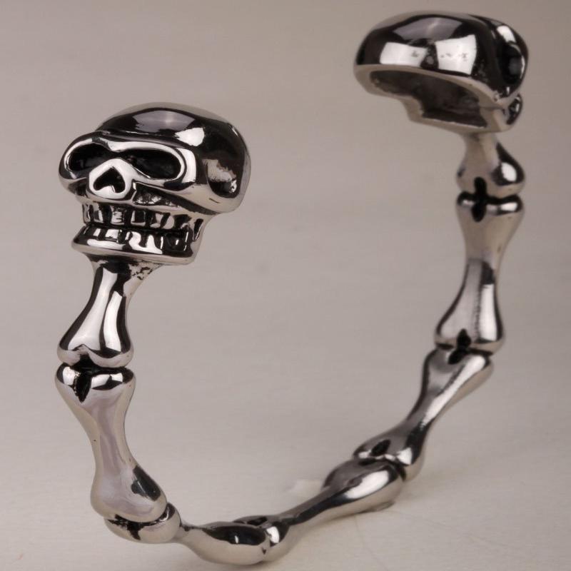 Metal Skull and Bones Bangle Bracelet Stainless Steel – Heavy Metal Armor